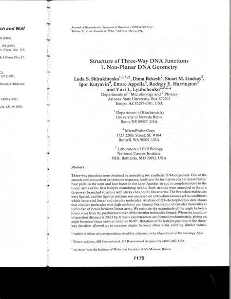 Pdf Structure Of Three Way Dna Junctions 1 Nonplanar Dna Geometry