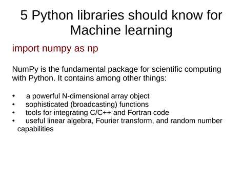 Five Python Libraries Should Know For Machine Learning Odp Programming Languages Computing