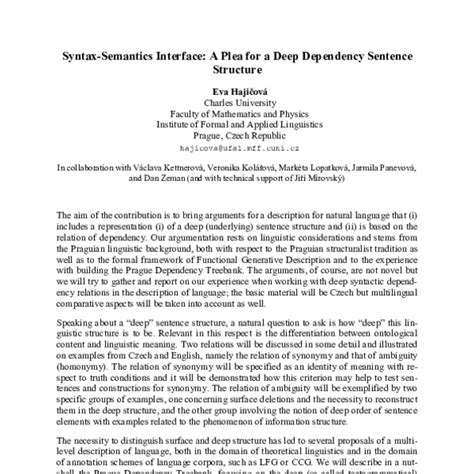 Syntax Semantics Interface A Plea For A Deep Dependency Sentence