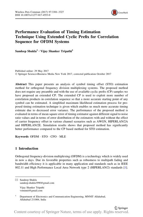 Performance Evaluation Of Timing Estimation Technique Using Extended