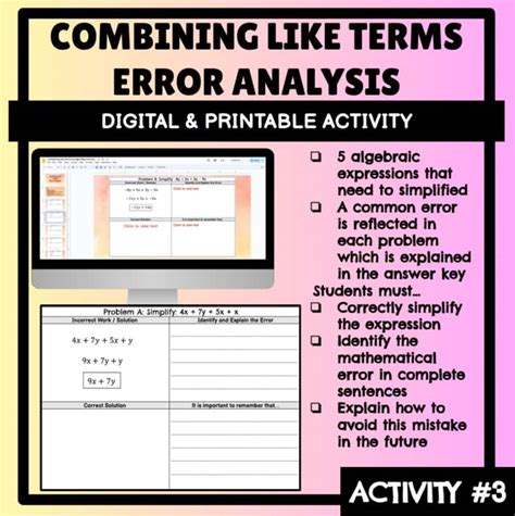 Simplifying Expressions By Combining Like Terms Digital Activity Bundle