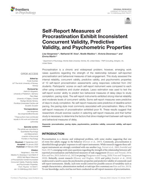 Pdf Self Report Measures Of Procrastination Exhibit Inconsistent Concurrent Validity