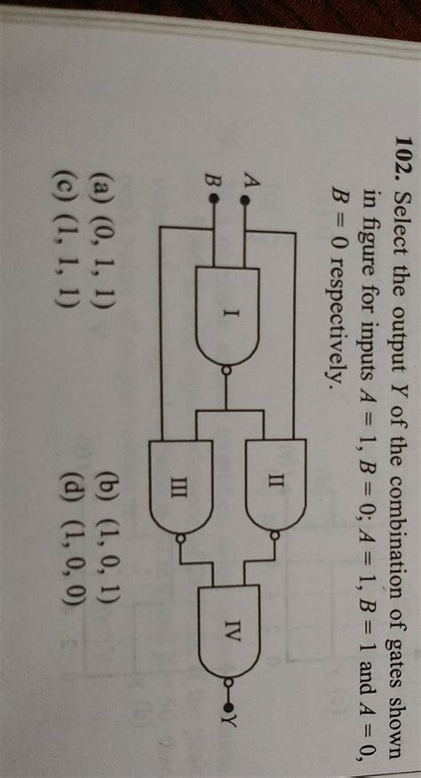 select the output y of the combination of gates shown in figure for input