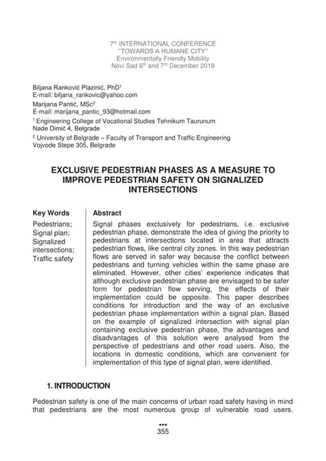 Pdf Exclusive Pedestrian Phases As A Measure To Improve Pedestrian Safety On Signalized