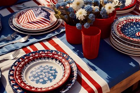 Barbecue Setup With Patriotic Tableware And Utensi Labor Day Photos9