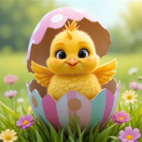 Cute Chick Emerging From Easter Egg Stock Illustration Illustration