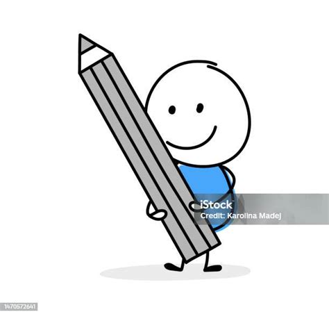 손으로 그린 연필 기호입니다 아이콘을 들고 있는 스틱맨이 있는 재미있는 개념 만화 스타일 디자인 벡터 그림 가지 식물 부위에