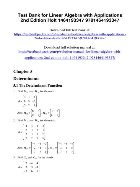 Linear Algebra With Applications 2nd Edition Holt Test Bank Download Pdf