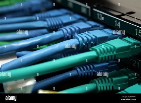 Ethernet Cables Connected To A Switch Blue And Green Stock Photo Alamy