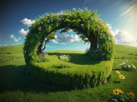 Premium Ai Image Green Background With Grass And Cloud Modeling