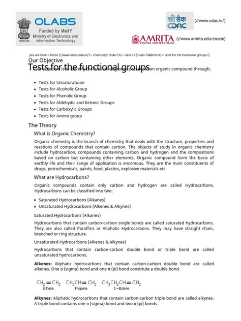 Tests For The Functional Groups Theory Class 12 Chemistry Amrita Online Lab Pdf Alkene