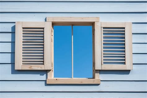 premium photo white wooden louver window fragment with sky visible