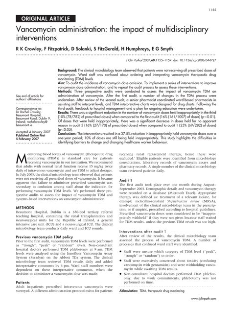 Pdf Vancomycin Administration The Impact Of Multidisciplinary Interventions
