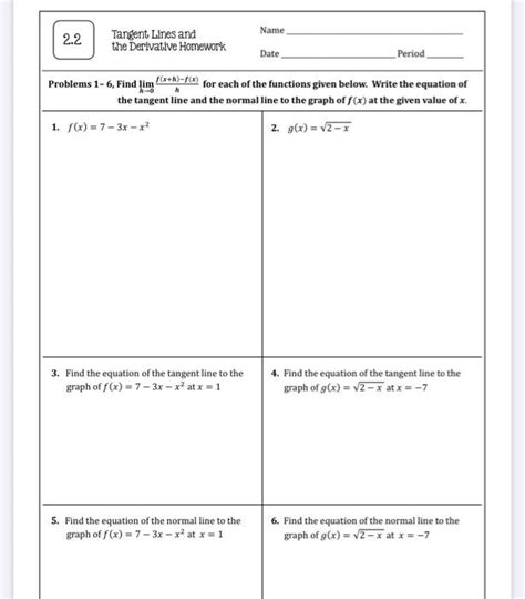 Solved Tangent Lines And The Derivative Homework F X Chegg