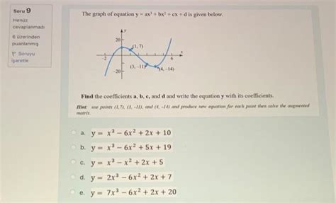 Solved Soru 9 The Graph Of Equation Y−ax3 Bx2 Cx D Is Given