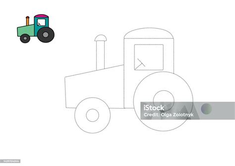점을 연결합니다 어린이 교육 게임 인쇄 가능한 워크시트 활동 필기 연습 기계로 색칠 공부 페이지 트랙터 교육에 대한 스톡 벡터