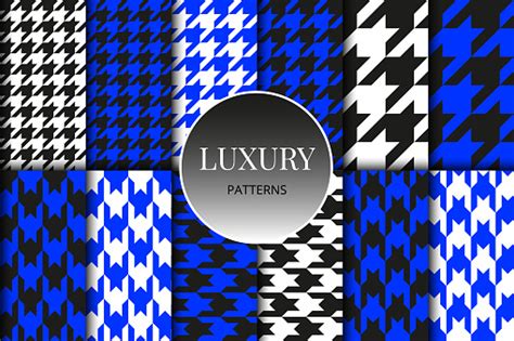 블루 하운드스투스 이음새가 없는 패턴이 설정되었습니다 직물 배경 고전적인 체크 무늬 섬유 컬렉션 0명에 대한 스톡 벡터 아트 및 기타 이미지 Istock