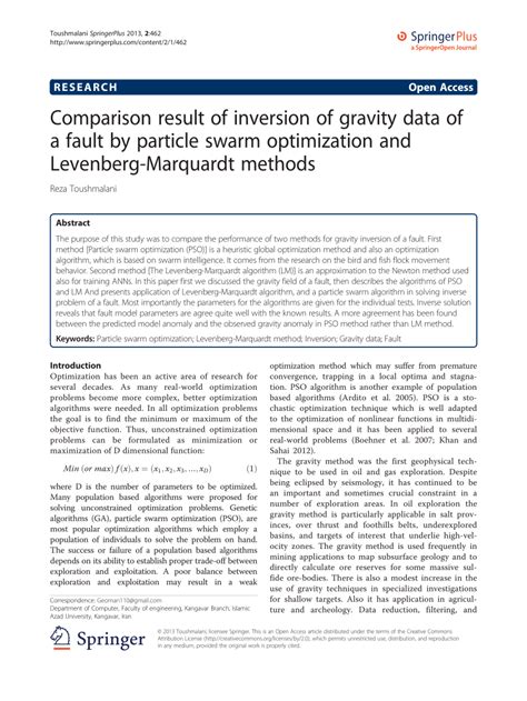 Pdf Comparison Result Of Inversion Of Gravity Data Of A Fault By Particle Swarm Optimization