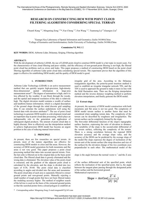 Pdf Research On Constructing Dem With Point Cloud Filtering Algorithm Considering Special Terrain