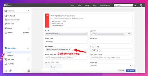 Laravel Facebook Oauth The Domain Of This Url Isnt Included In The