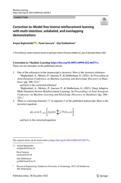 PDF Correction To Model Free Inverse Reinforcement Learning With Multi Intention Unlabeled