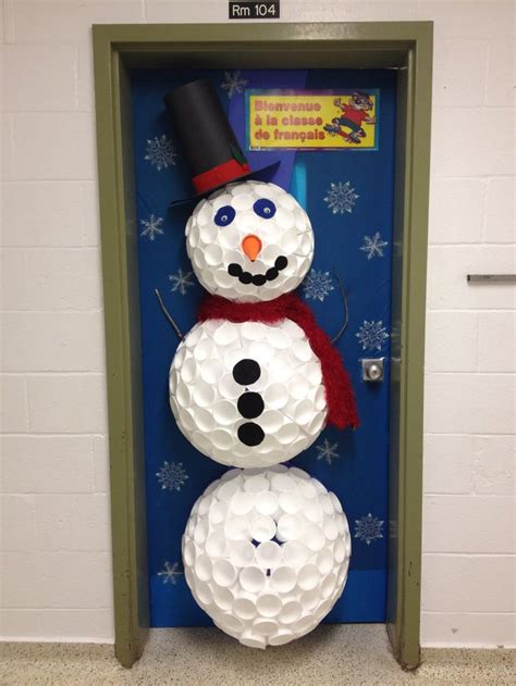 Classroom Door Decoration For Winter Styrofoam Cup Snowman Door