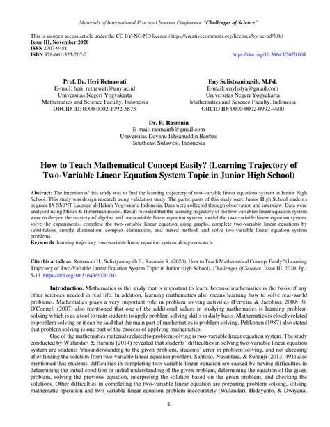 Pdf How To Teach Mathematical Concept Easily Learning Trajectory Of Two Variable Linear