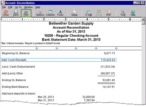 Sage 50 Learning Account Reconciliation Report