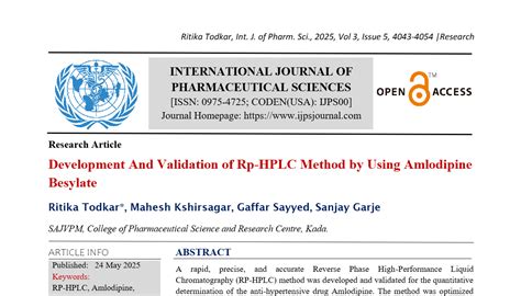 Development And Validation Of Rp Hplc Method By Using Amlodipine Besylate