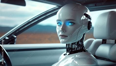 Ai Robot Driving Car Autopilot Autonomous Driving Android Driver In 8k Created With