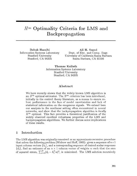 pdf hoo optimality criteria for lms and backpropagation · pdf filehoc
