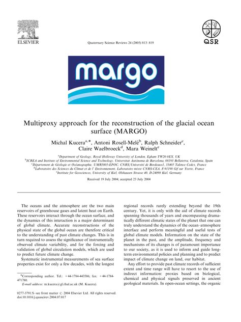 Pdf Multiproxy Approach For The Reconstruction Of The Glacial Ocean Surface Margo