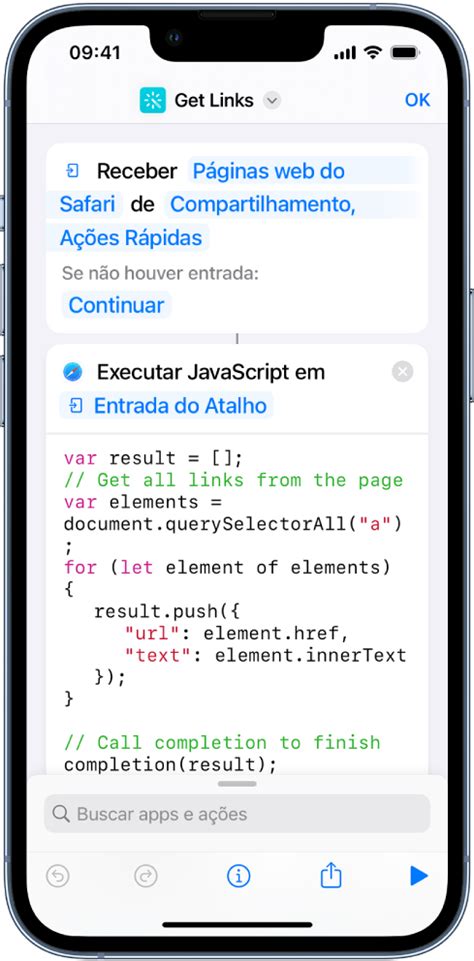 use a ação “executar javascript na página web” no app atalhos do iphone ou ipad suporte da