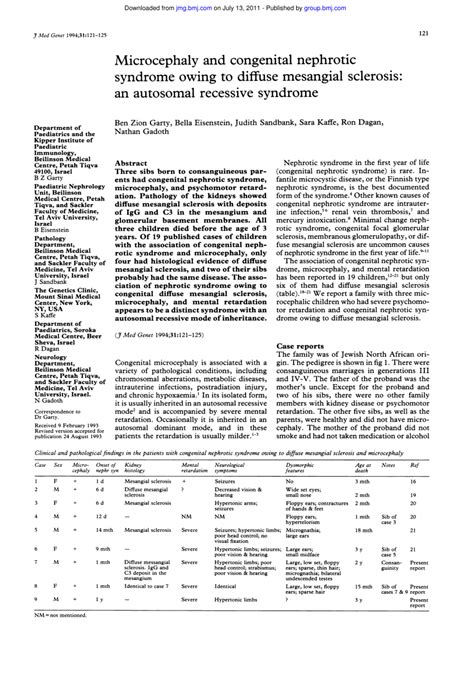 Pdf Microcephaly And Congenital Nephrotic Syndrome Owing To Diffuse