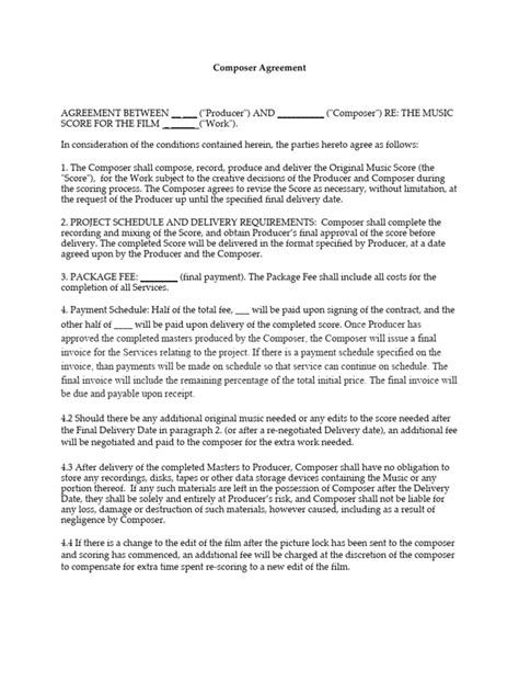 Blank Composer Agreement Pdf Breach Of Contract License