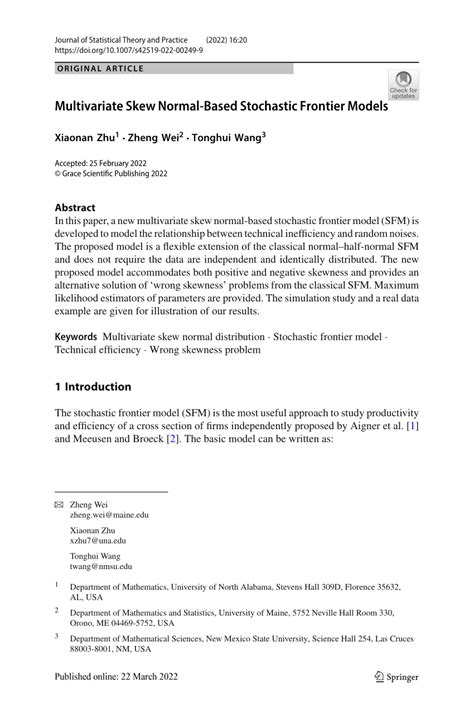 Pdf Multivariate Skew Normal Based Stochastic Frontier Models