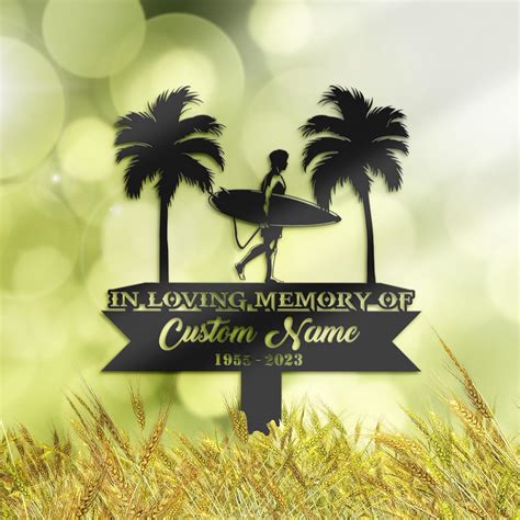 Personalized Surfer Palm Tree Memorial Stake Headstone