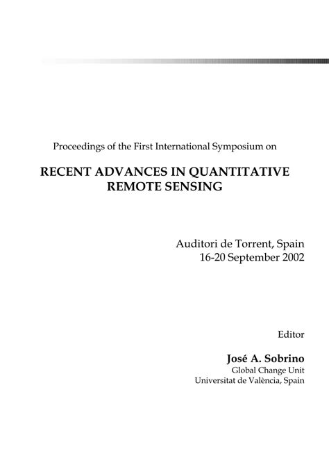 Pdf Recent Advances In Quantitative Remote Sensing