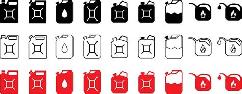 편집 가능한 스톡이 있는 플랫 스타일의 연료 캔 아이콘 세트 핸들 제리 캔 휘발유와 휘발유 제리 깡통 표시 자동차 휘발유 기호