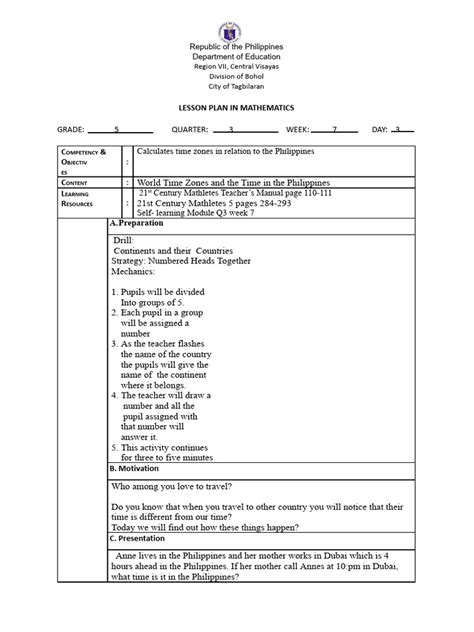 Prototype Lesson Plan In Math5 Q3 Wk7 D3 Pdf Cognition Learning