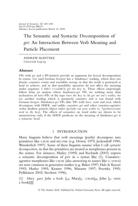 Pdf The Semantic And Syntactic Decomposition Of Get An Interaction