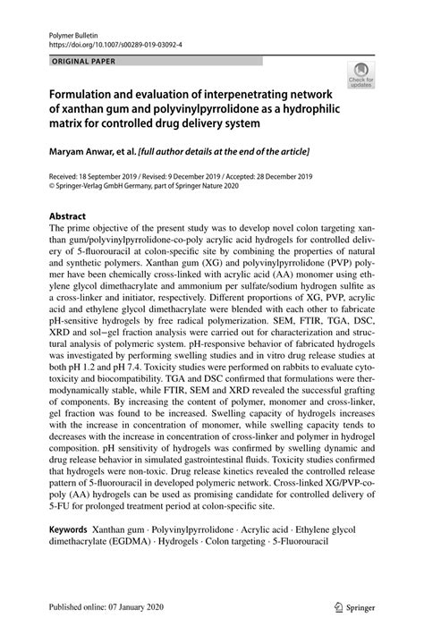 Pdf Formulation And Evaluation Of Interpenetrating Network Of Xanthan Gum And
