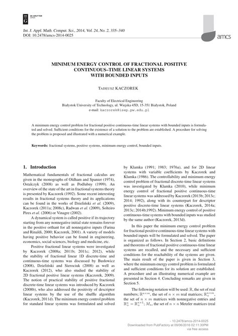 Pdf Minimum Energy Control Of Fractional Positive Continuous Time