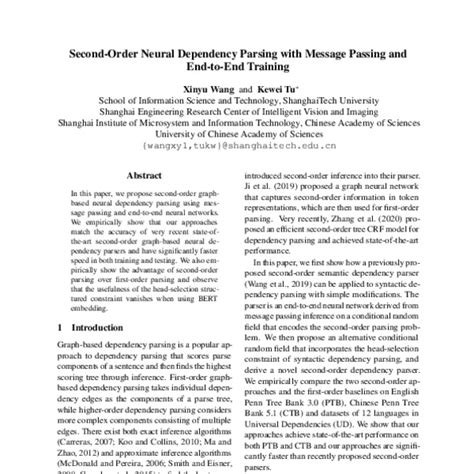 Second Order Neural Dependency Parsing With Message Passing And End To