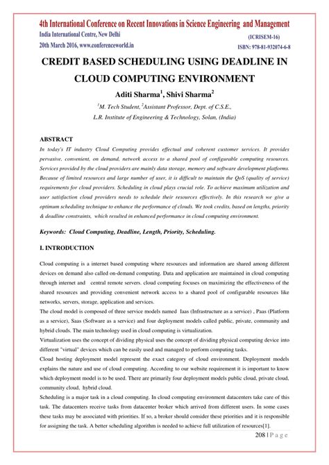 Pdf Credit Based Scheduling Using Deadline In Cloud Computing Environment
