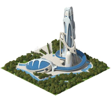 Futuristic Landscaped Architecture For A 3d Game Stock Illustration