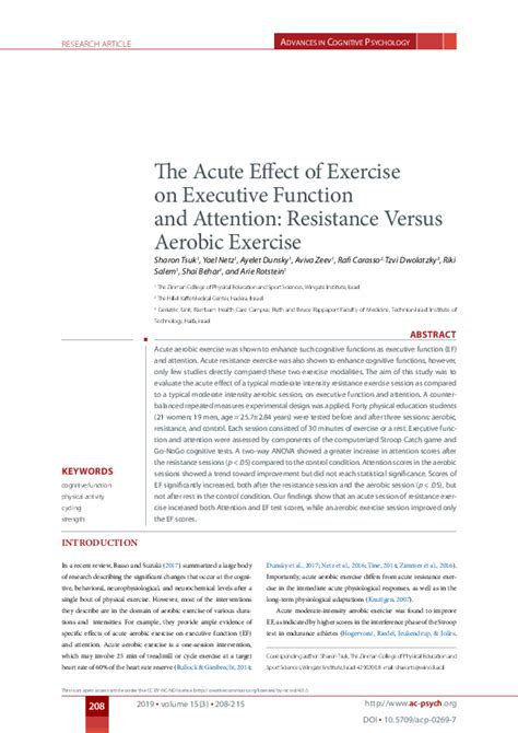 Pdf The Acute Effect Of Exercise On Executive Function And Attention Resistance Versus