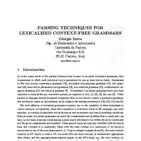 Parsing Techniques For Lexicalized Context Free Grammars Acl Anthology