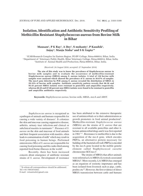 Pdf Isolation Identification And Antibiotic Sensitivity Profiling Of