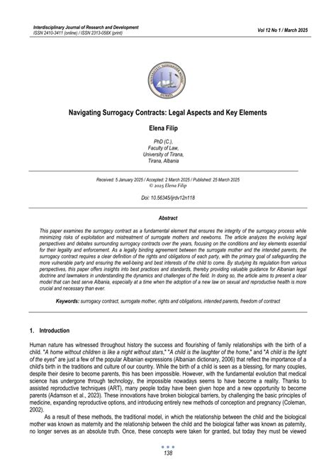 Pdf Navigating Surrogacy Contracts Legal Aspects And Key Elements